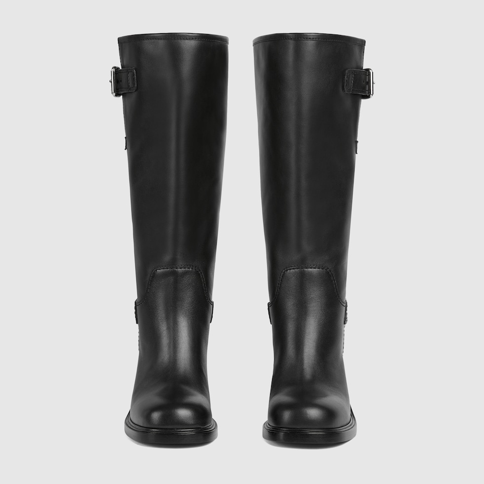 Women's mid-heel boot in black leather | GUCCI® CA