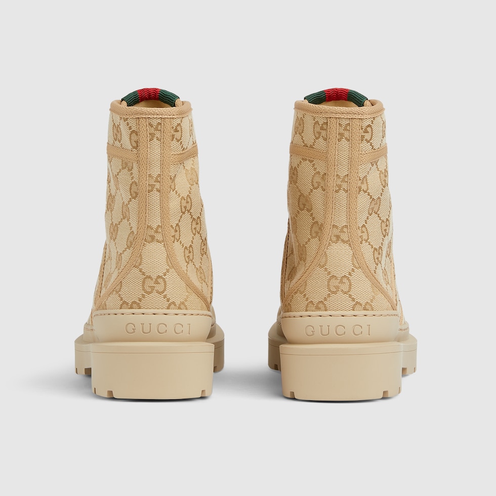 Women's boot with Web in beige and dark brown Original GG canvas ...