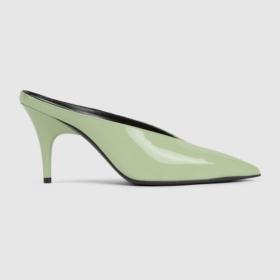 Women's Gucci 97 heeled mule in pastel green patent leather | GUCCI® PT