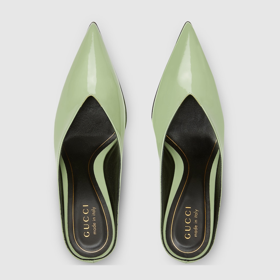 Women's Gucci 97 heeled mule in pastel green patent leather | GUCCI® FR