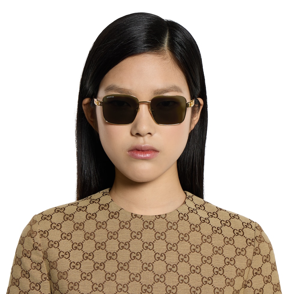 Square frame sunglasses in light gold | GUCCI® US