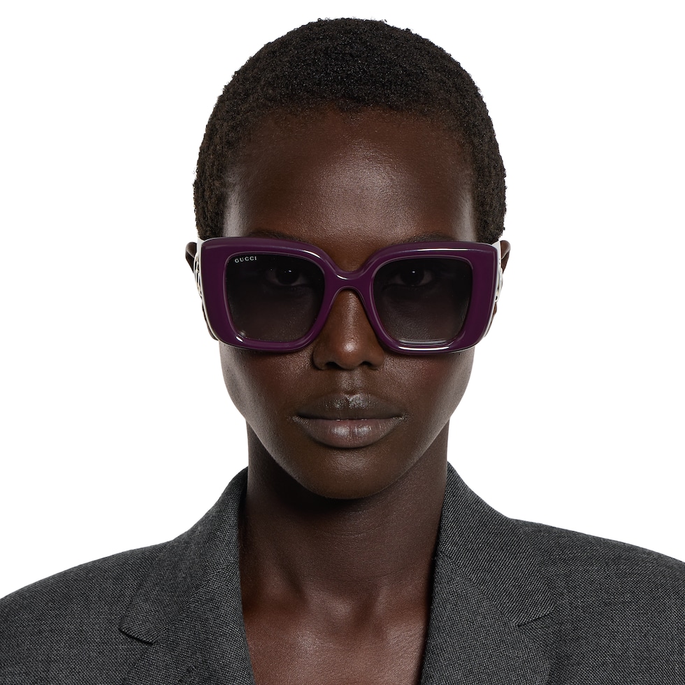Butterfly frame sunglasses in dark purple | GUCCI® US