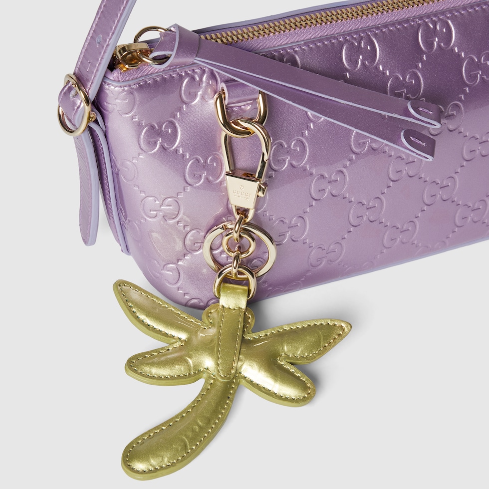 GG Emblem small shoulder bag in lilac GG leather | GUCCI® US