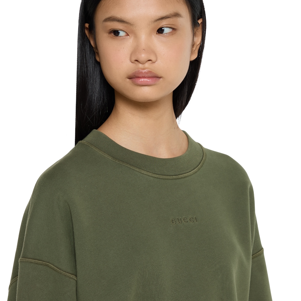 Cotton jersey sweatshirt with embroidery in forest green | GUCCI® US
