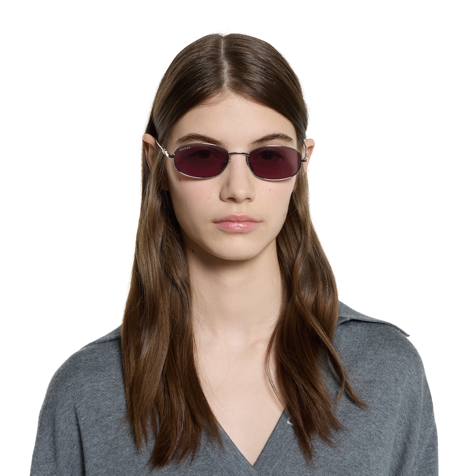 Oval frame sunglasses in silver | GUCCI® US