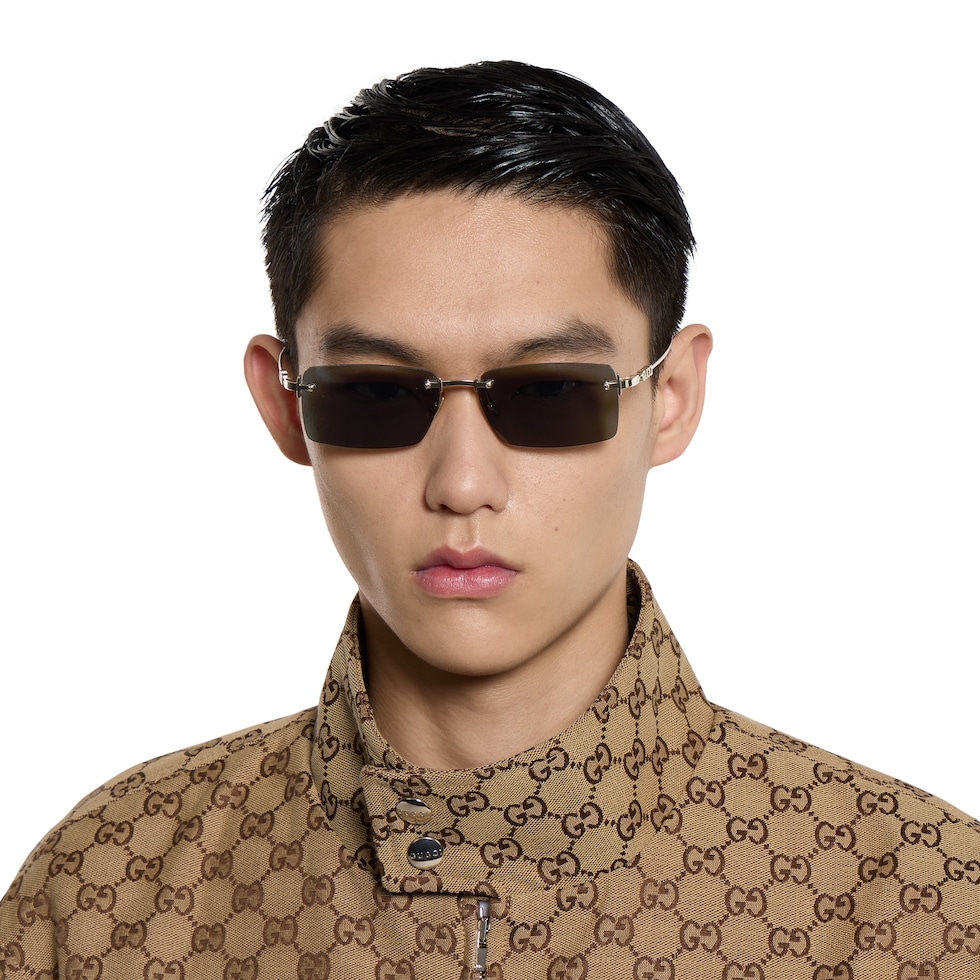 Rectangular frame sunglasses in light gold | GUCCI® US