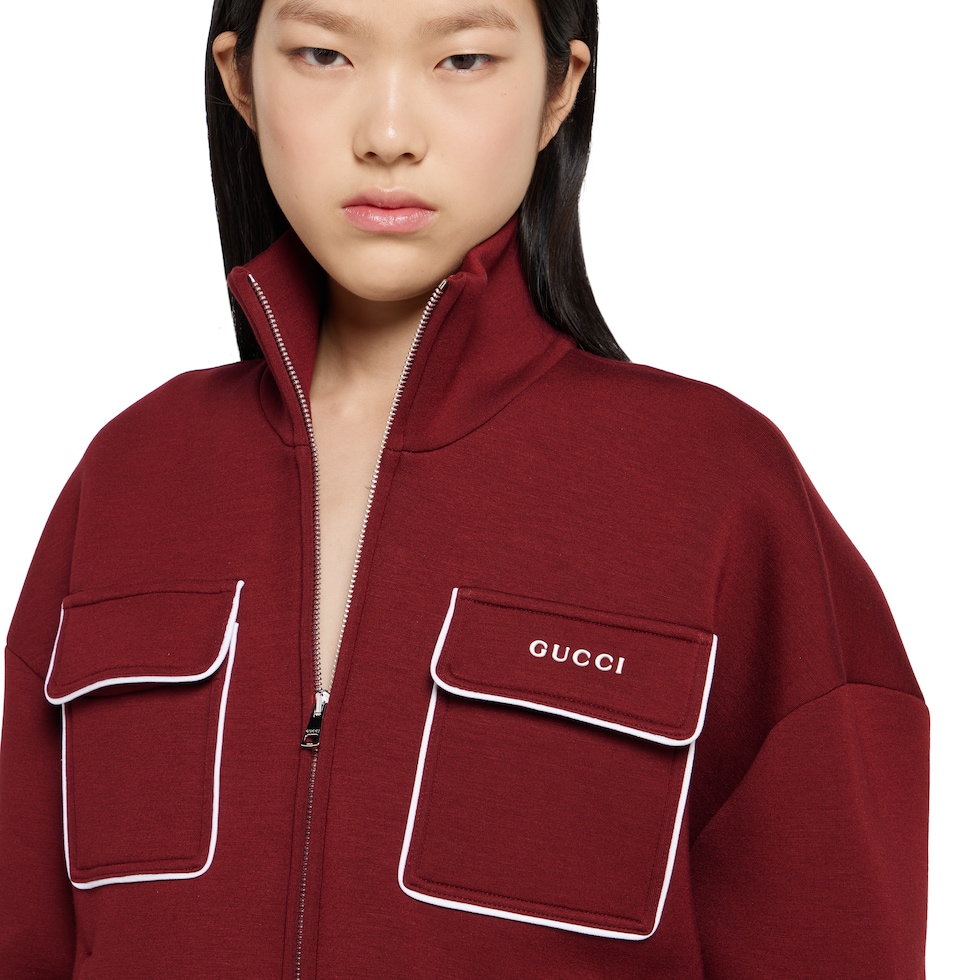 Felpa in jersey con cerniera e logo in Gucci Rosso Ancora | GUCCI® IT