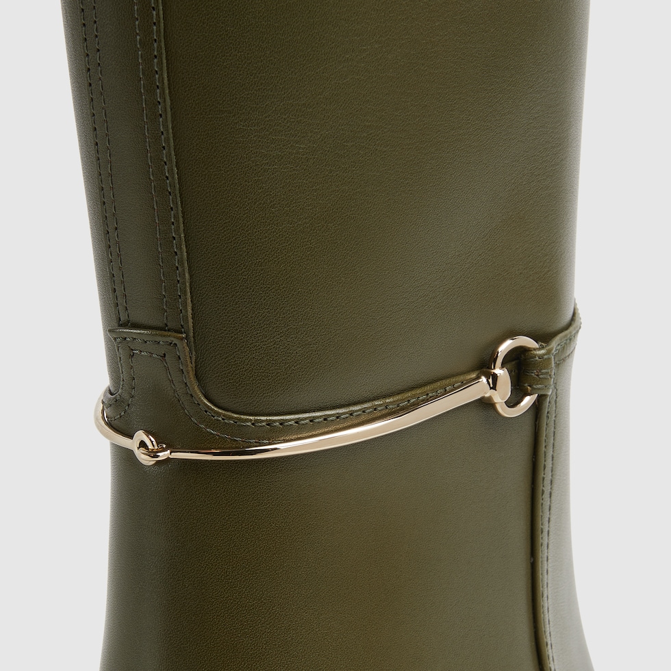 Women's boot with slim Horsebit in dark green leather | GUCCI® UK