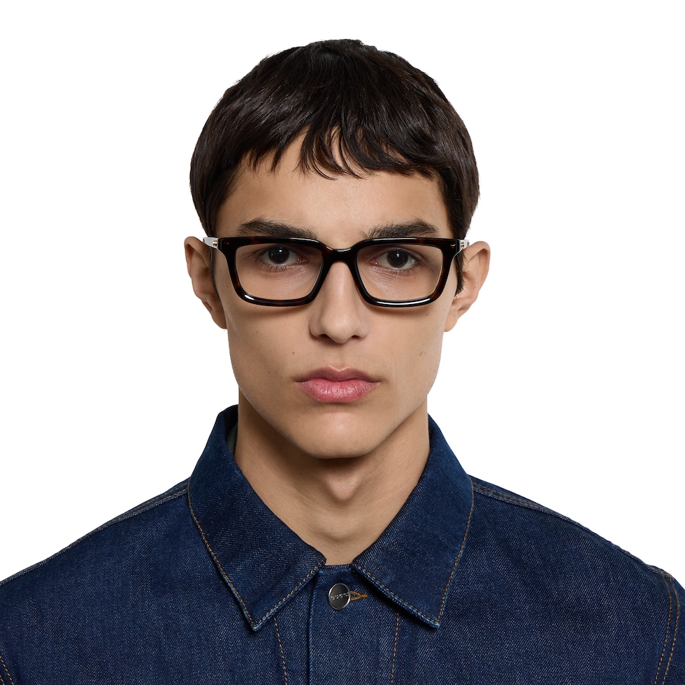 Rectangular optical frame in dark brown tortoiseshell | GUCCI® US