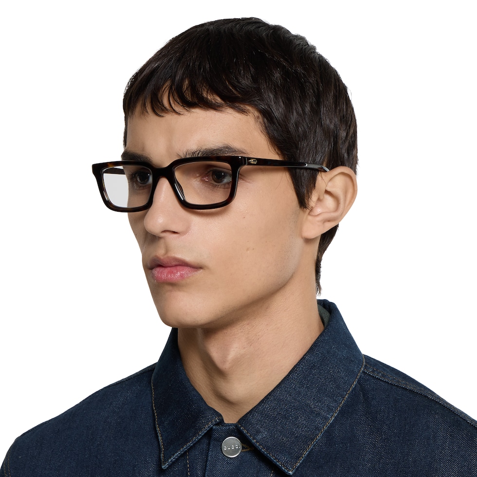 Rectangular optical frame in dark brown tortoiseshell | GUCCI® US