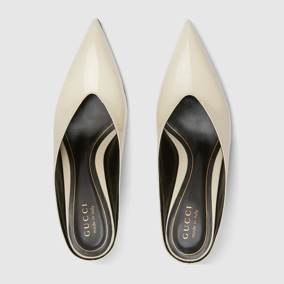 Women's Gucci 97 heeled mule in ivory patent leather | GUCCI® US