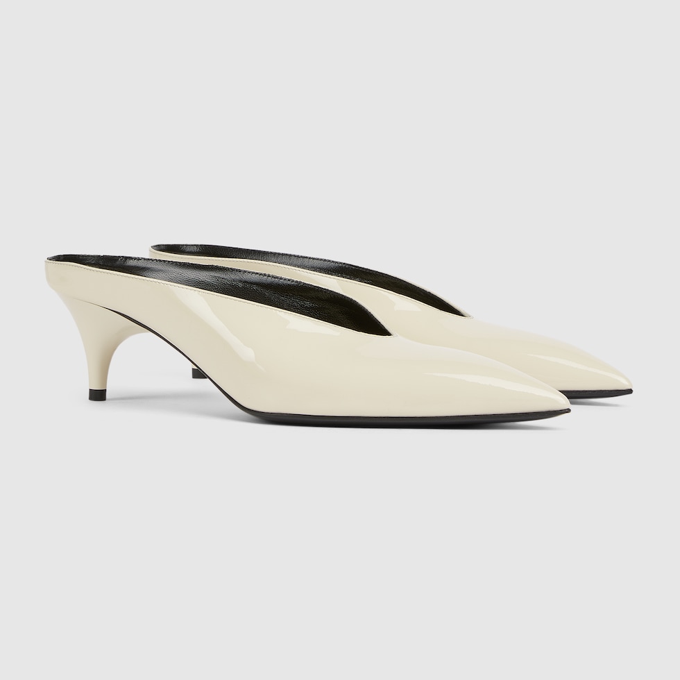 Women's Gucci 97 heeled mule in ivory patent leather | GUCCI® US