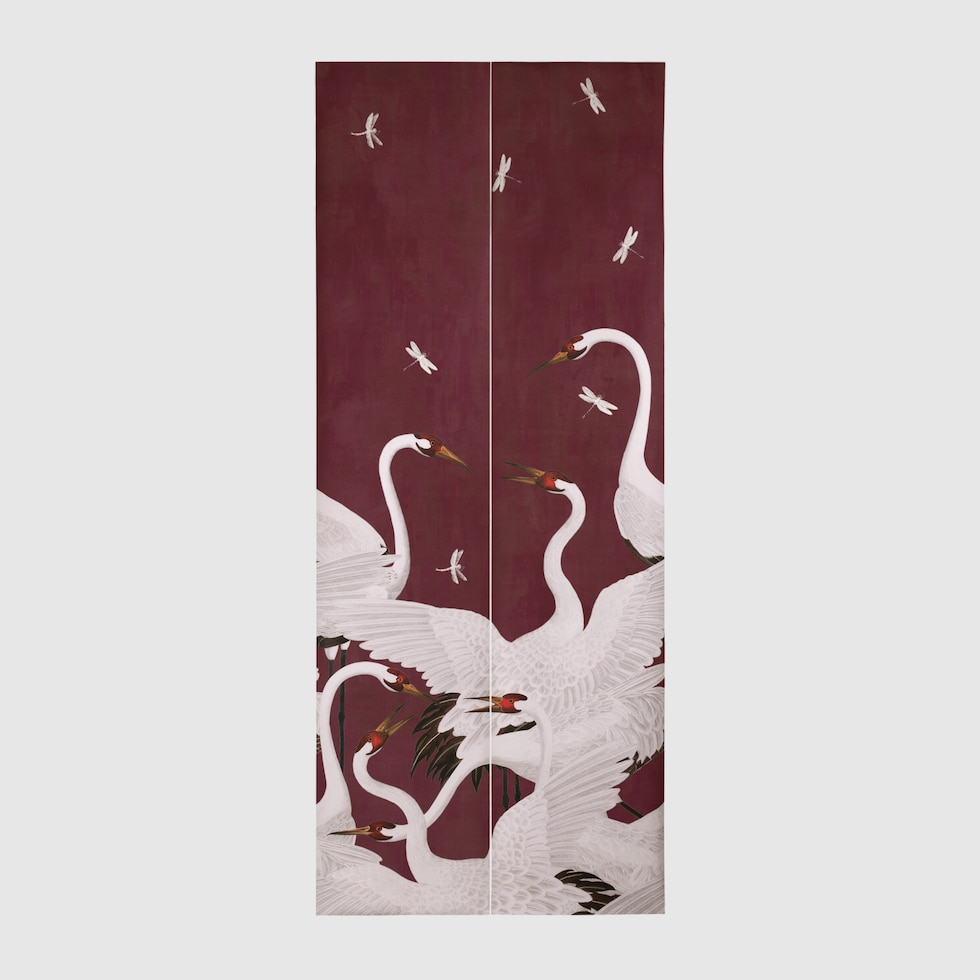 Heron print wallpaper in Rosso Ancora red | GUCCI® US