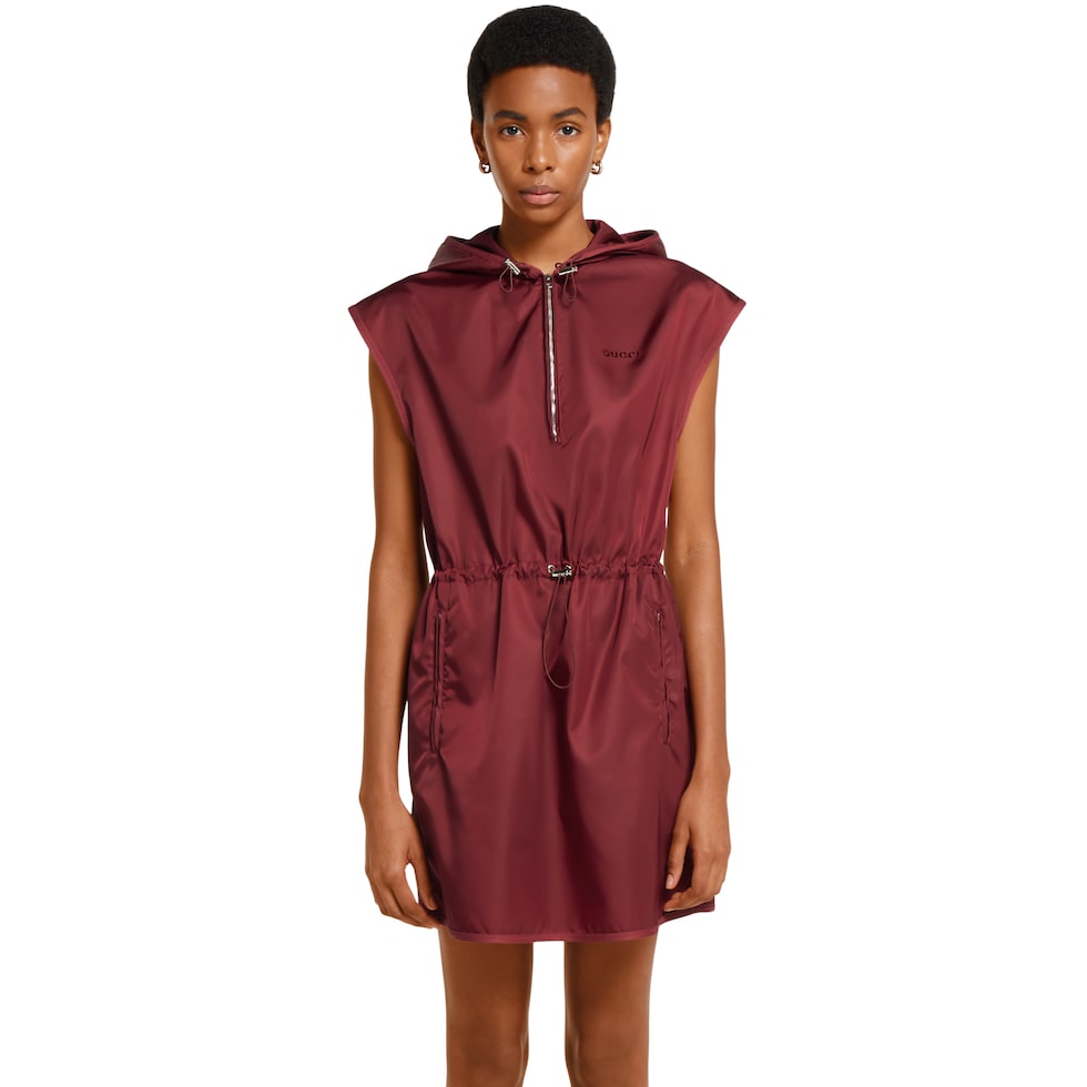 Fine nylon dress with logo in rosso ancora red | GUCCI® US