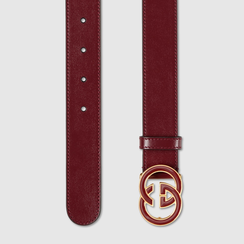 Belt with Interlocking G buckle in Rosso Ancora red leather | GUCCI® PT