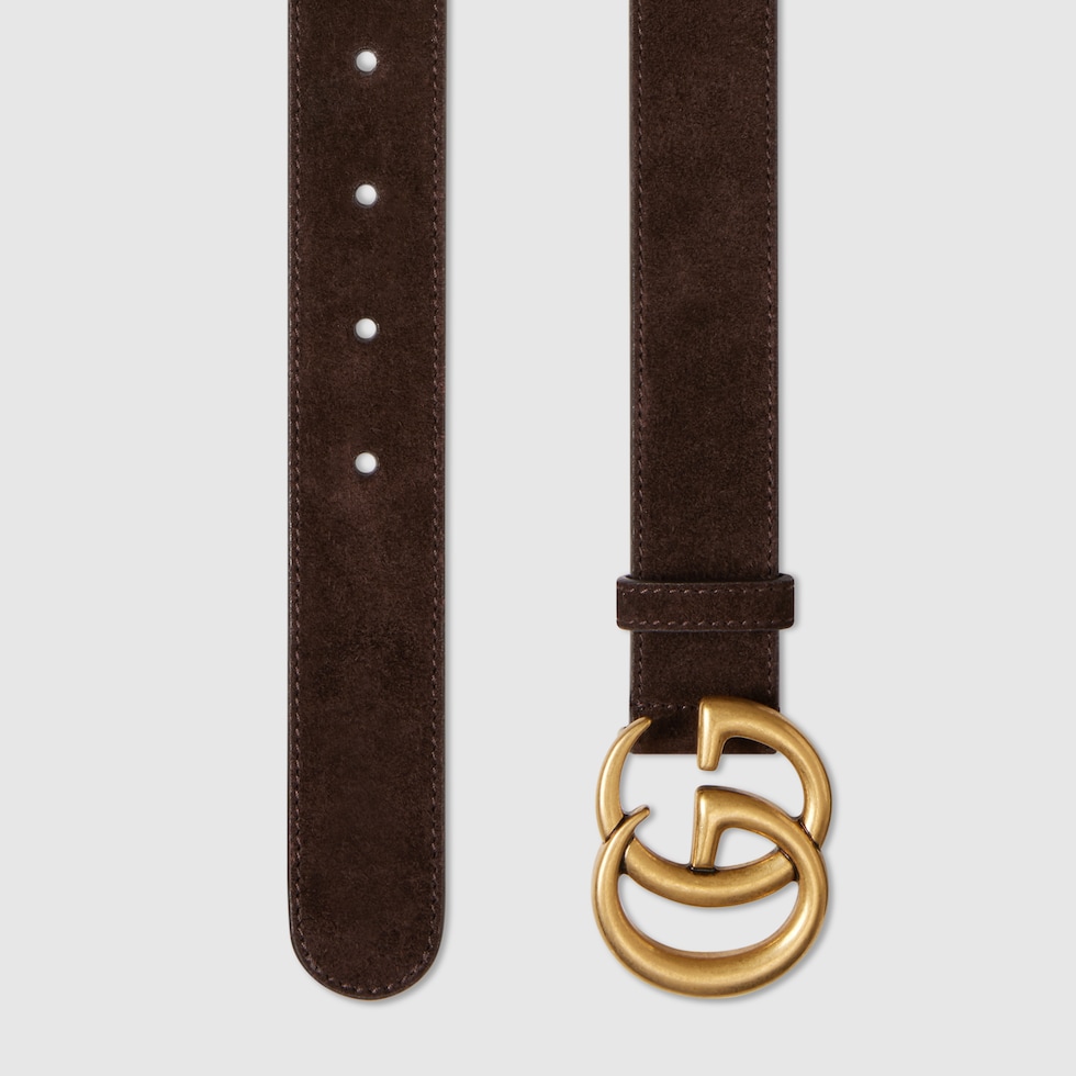 GG Marmont thin belt in dark brown soft suede | GUCCI® UK