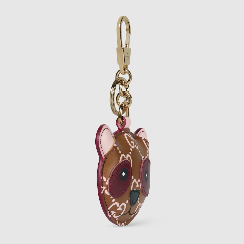 Panda-shaped bag charm in brown and pink canvas | GUCCI® GR