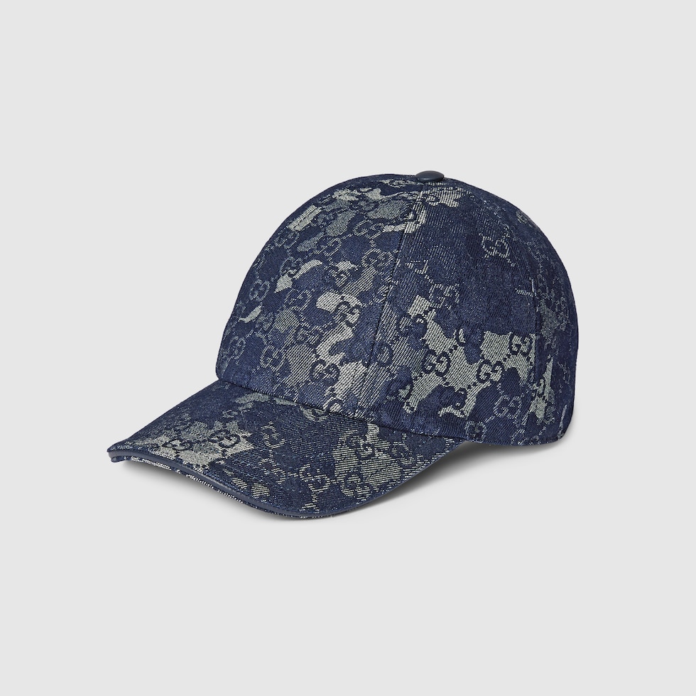 Casquette en denim GG avec détail bande Web en bleu foncé | GUCCI® FR