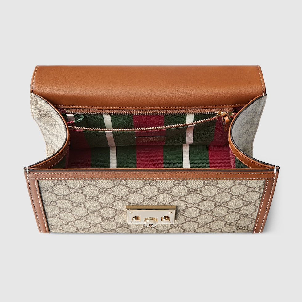 Padlock medium top handle bag in beige and brown GG fabric | GUCCI® UK