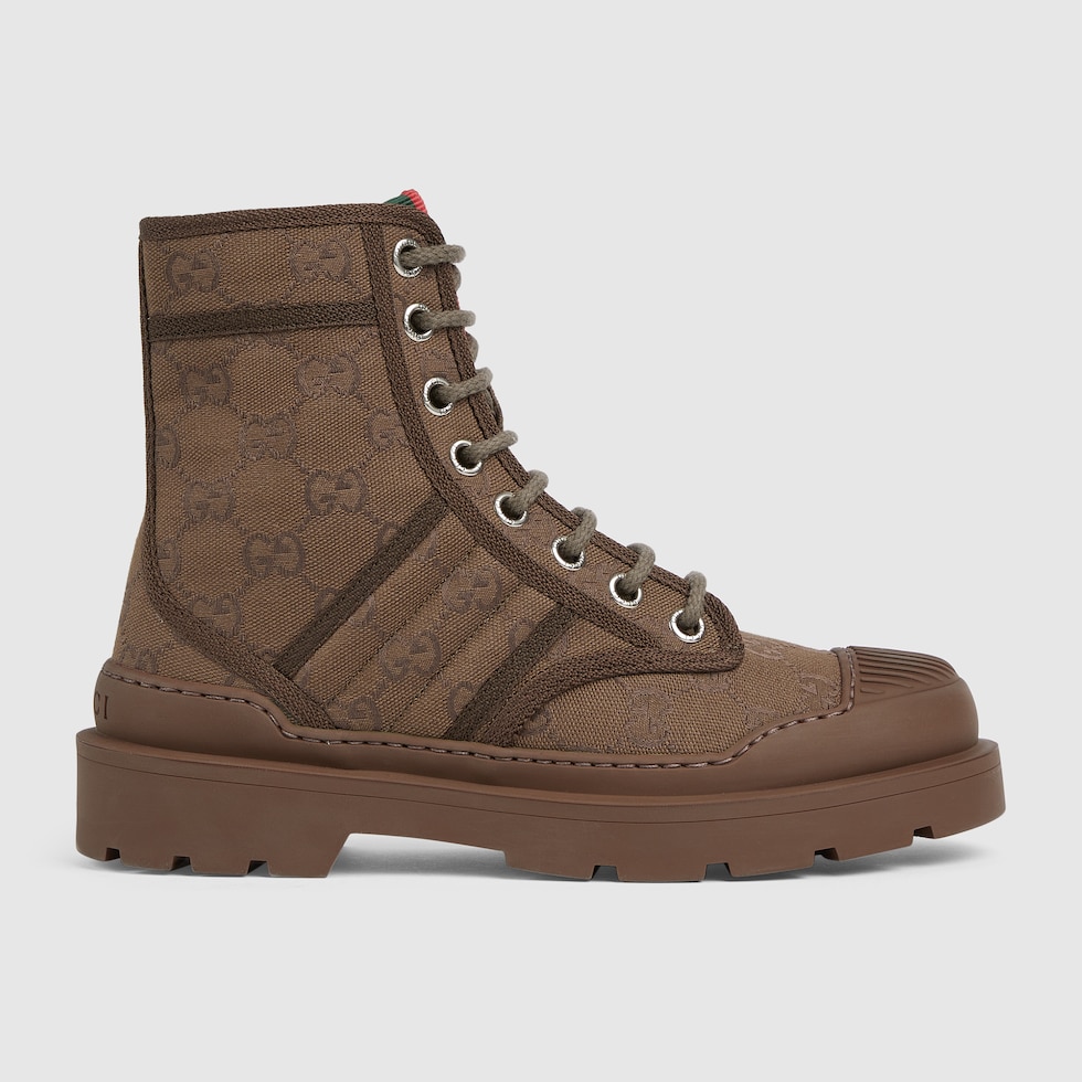 Women's boot with Web in dark brown GG canvas | GUCCI® AE