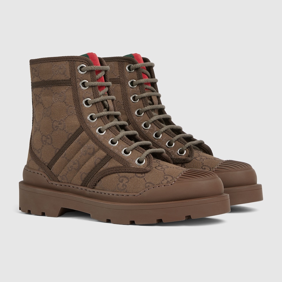 Women's boot with Web in dark brown GG canvas | GUCCI® AE