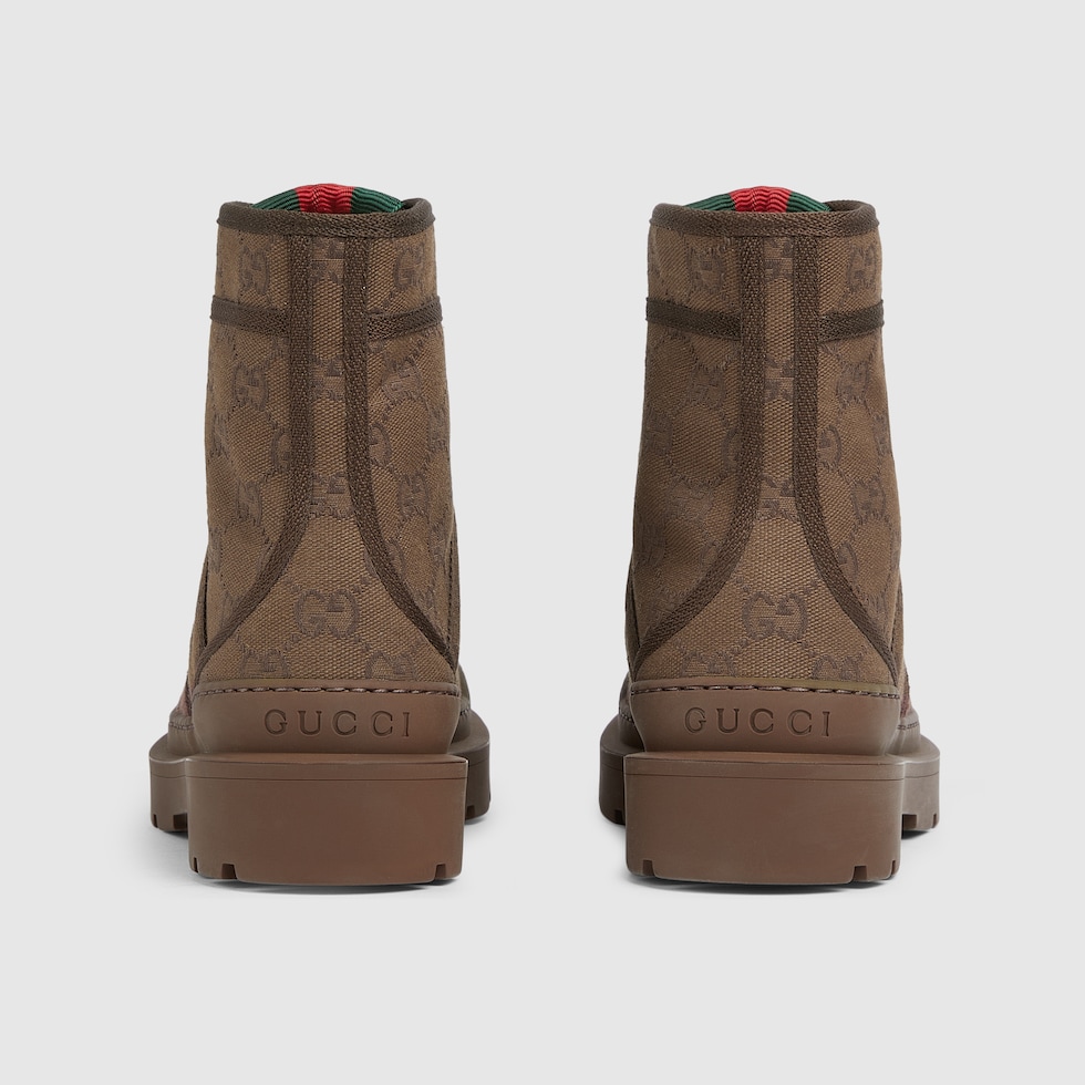 Women's boot with Web in dark brown GG canvas | GUCCI® AE