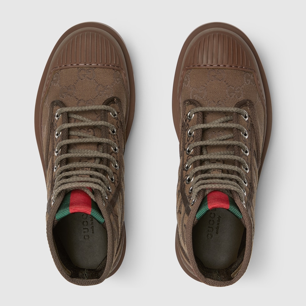 Women's boot with Web in dark brown GG canvas | GUCCI® AE