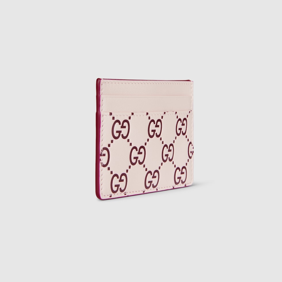 GG Emblem card case in pink and red G leather | GUCCI® PT