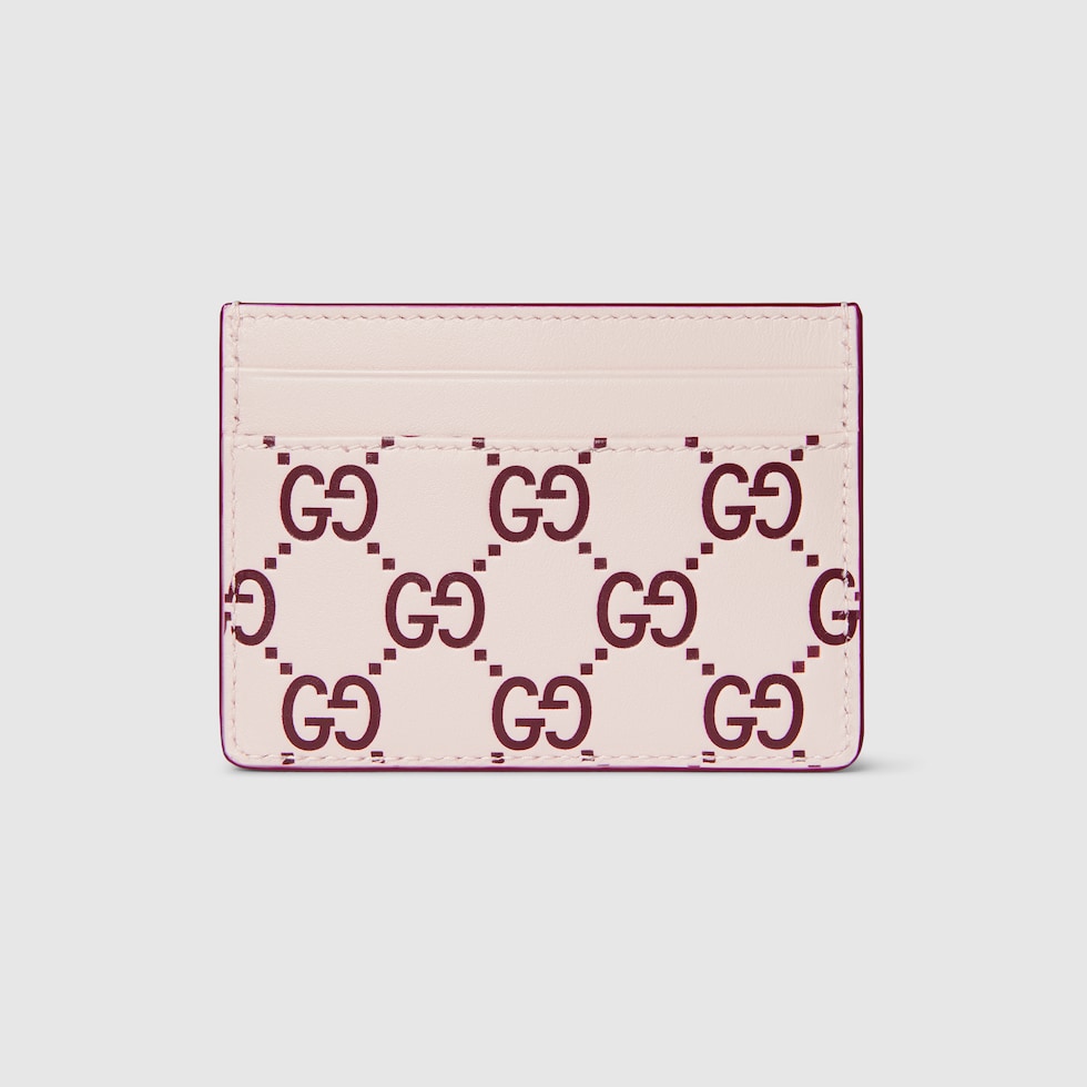 GG Emblem card case in pink and red G leather | GUCCI® SG
