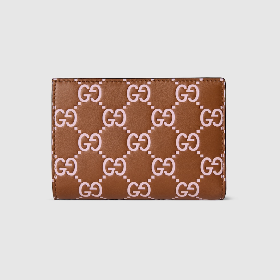 GG Emblem small wallet in brown and pink GG leather | GUCCI® HU