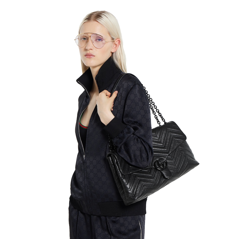 GG Marmont large shoulder bag in black leather | GUCCI® BG