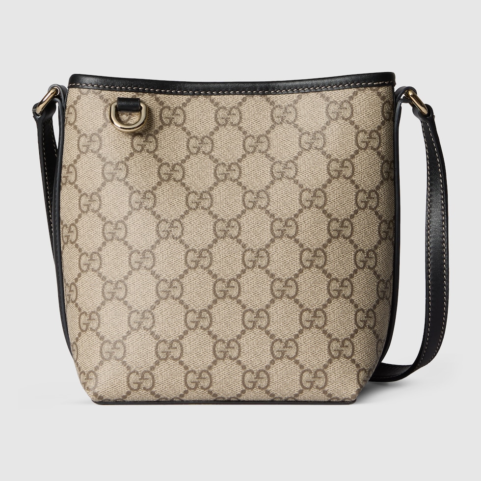 GG Emblem nano bucket bag in beige and dark brown fabric | GUCCI® AE