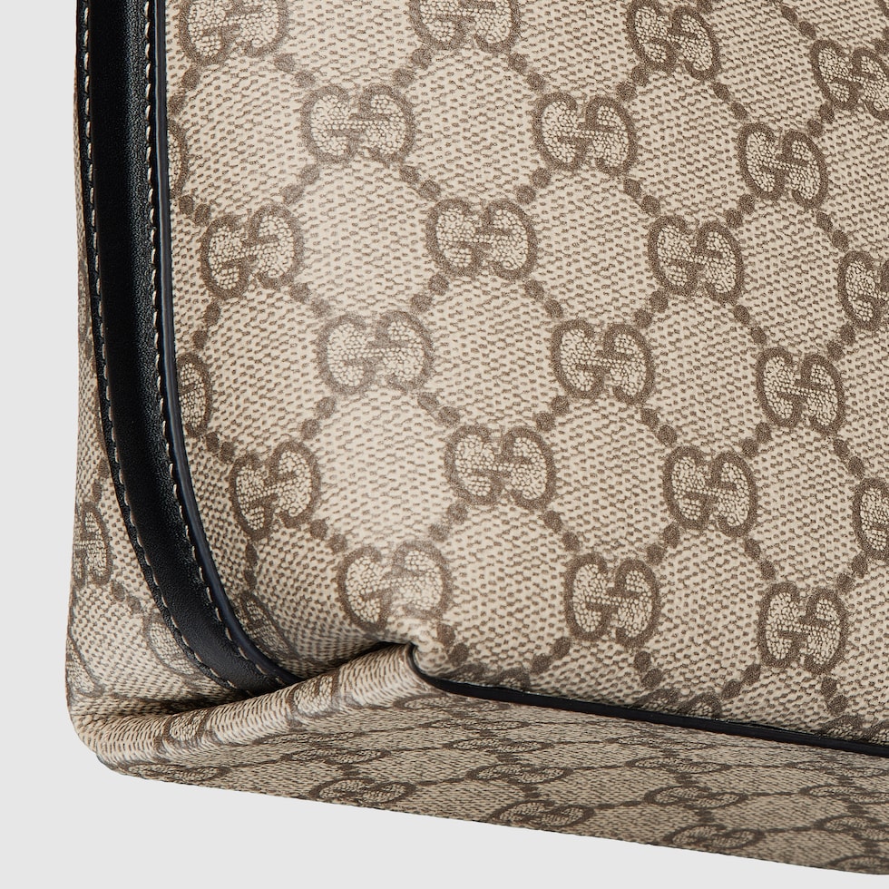 GG Emblem nano bucket bag in beige and dark brown fabric | GUCCI® US