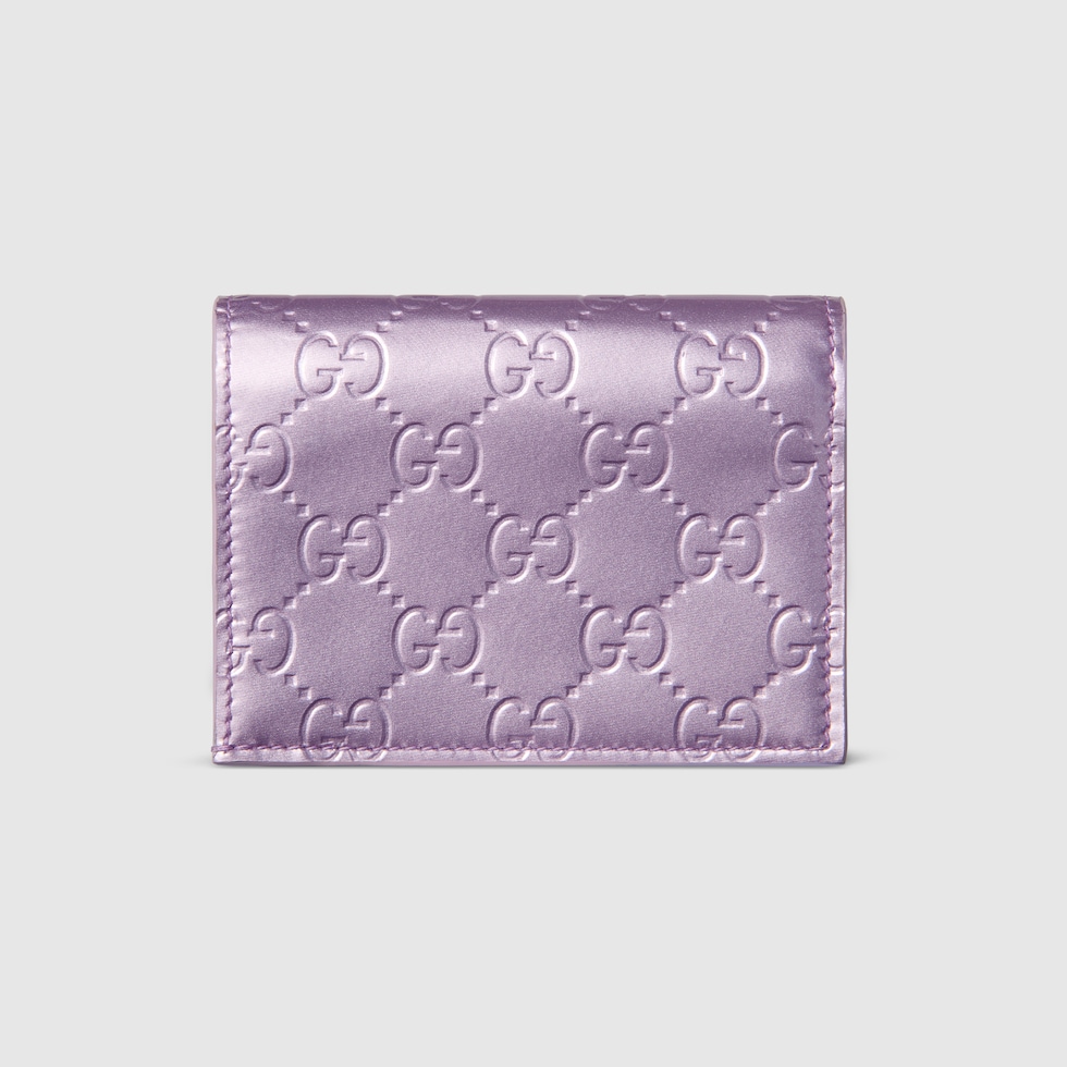 GG Emblem small wallet in lilac GG leather | GUCCI® US