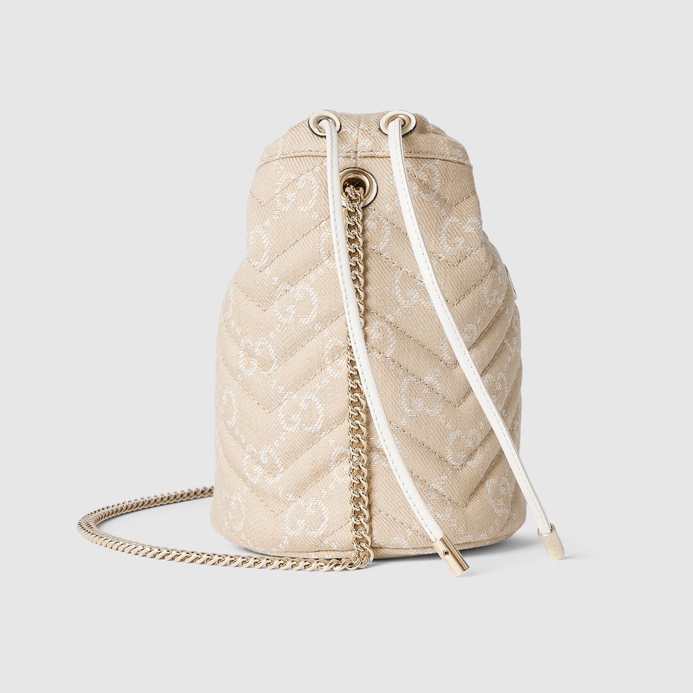 GG Marmont small bucket bag in taupe and white GG denim | GUCCI® UK