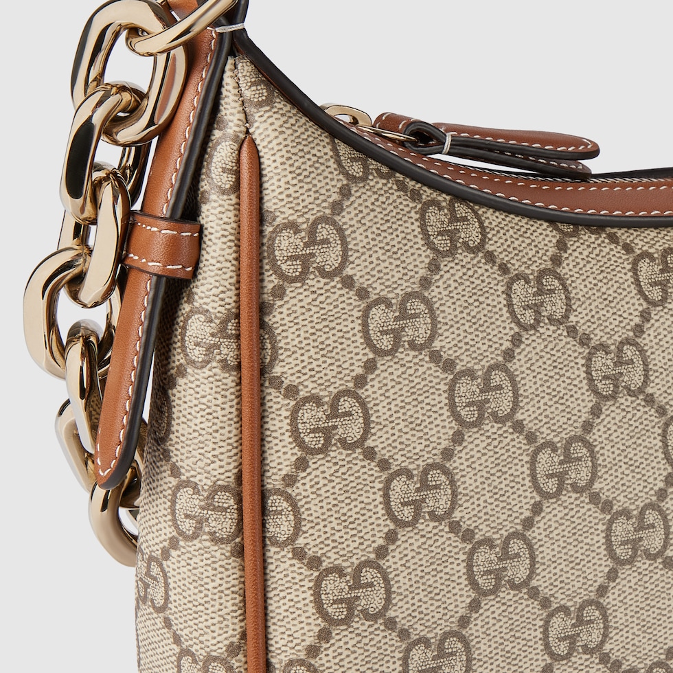 GG Emblem medium shoulder bag in beige and brown GG fabric | GUCCI® CA