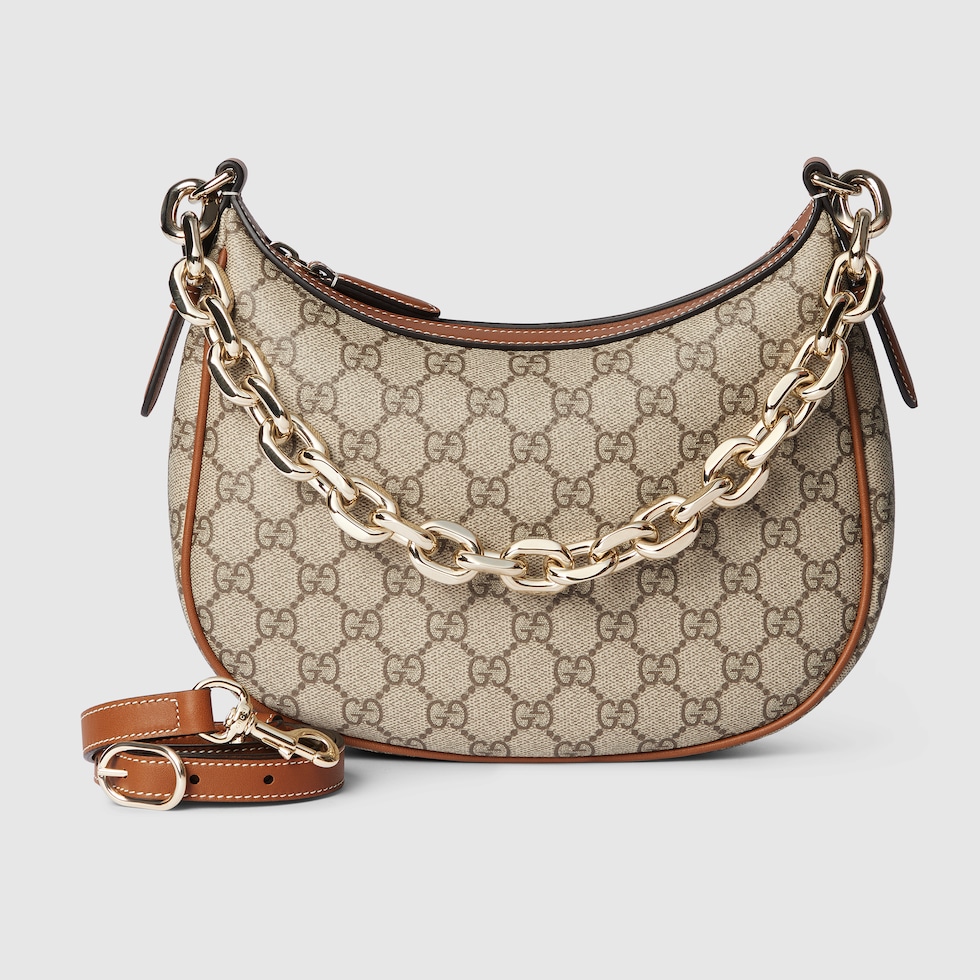 GG Emblem medium shoulder bag in beige and brown GG fabric | GUCCI® CA
