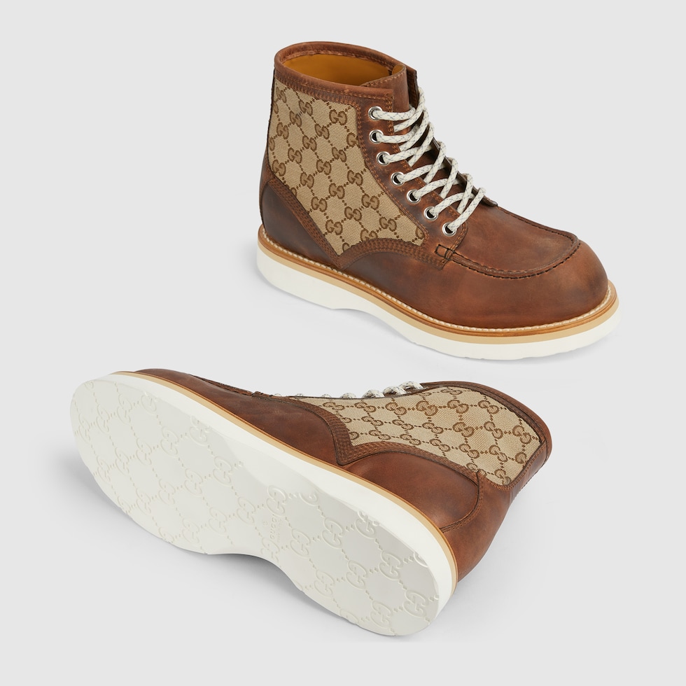 Men's lace-up ankle boot in brown leather | GUCCI® ZA