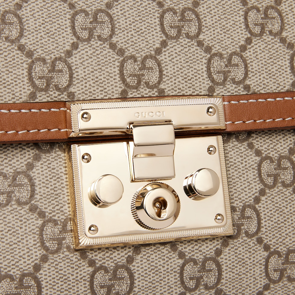 Padlock small top handle bag in beige and brown GG fabric | GUCCI® US