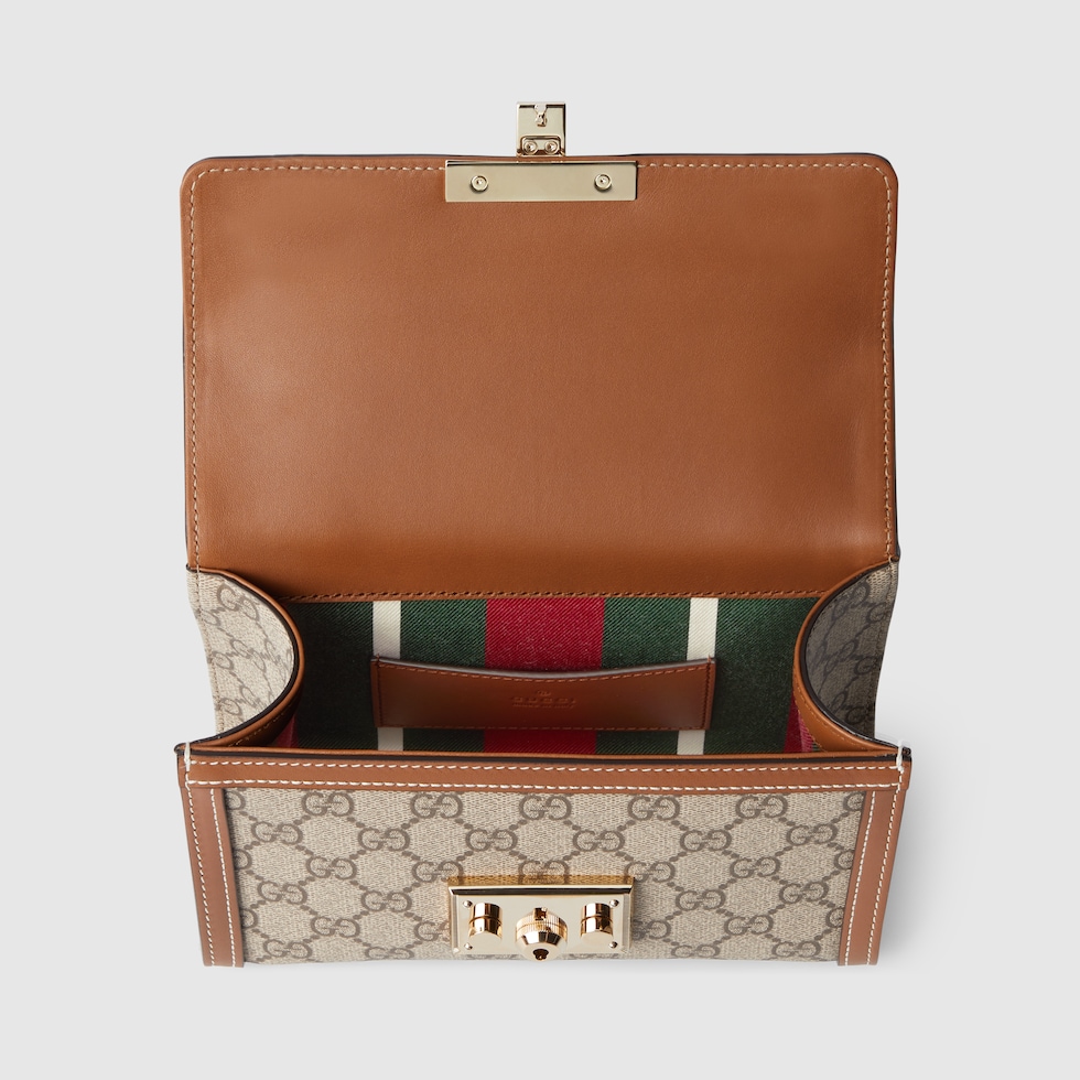 Padlock small top handle bag in beige and brown GG fabric | GUCCI® US