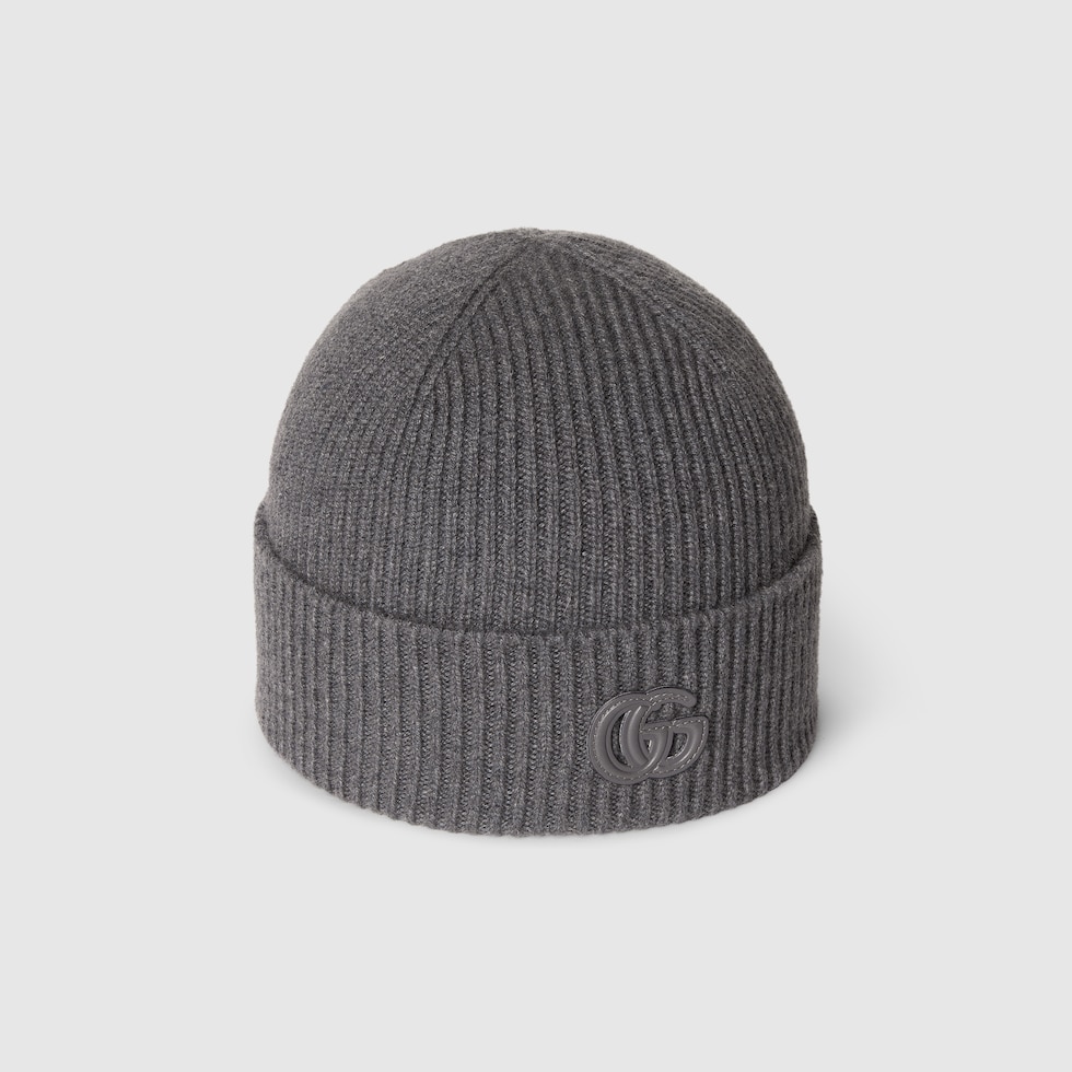 Cashmere hat with patch in grey | GUCCI® UK