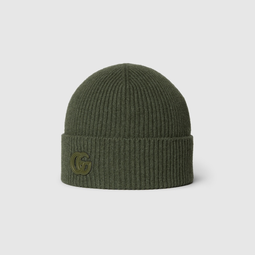 Cashmere hat with patch in dark green | GUCCI® ZA