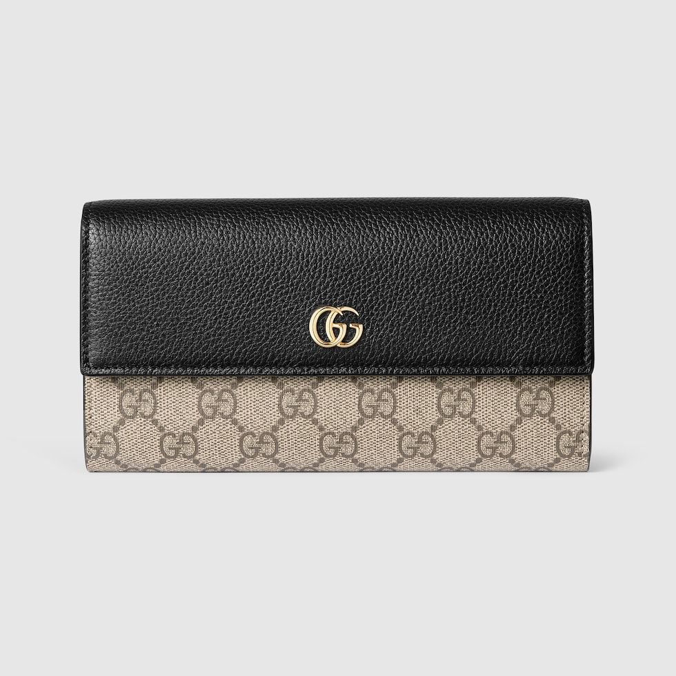 GG Marmont bi-color continental wallet in beige and black leather ...