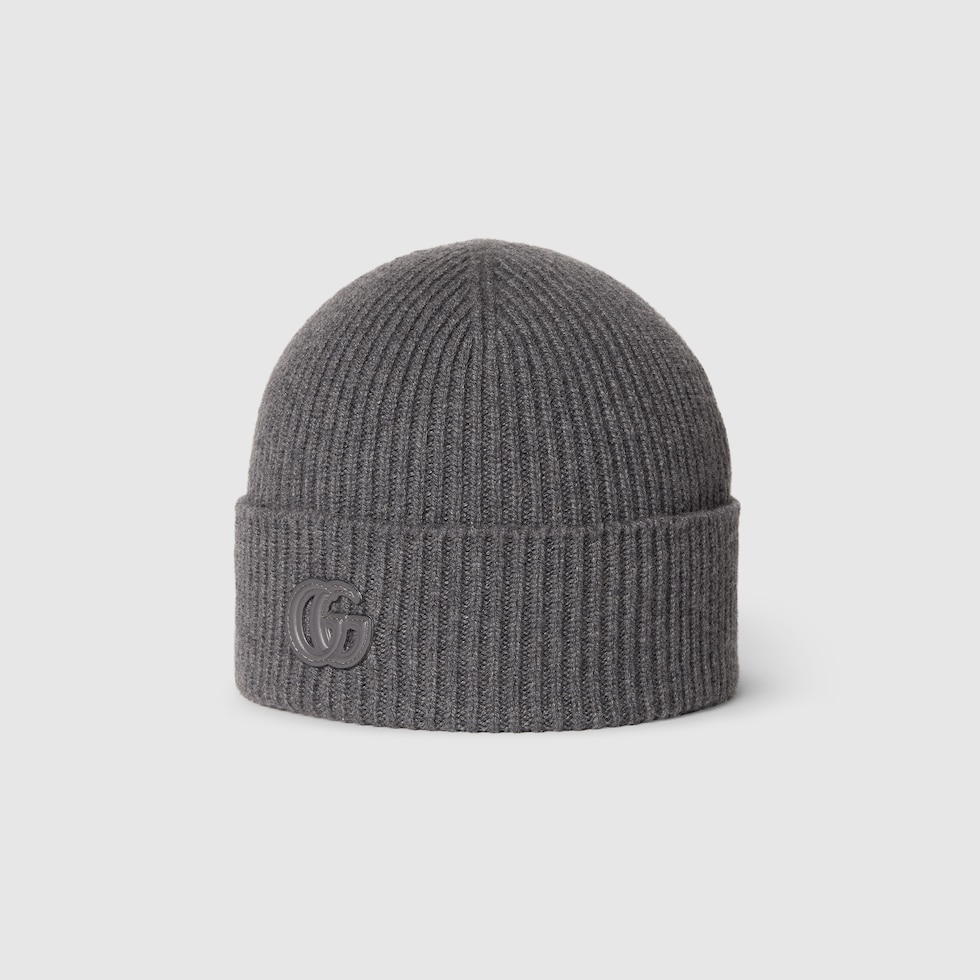 Cashmere hat with patch in grey | GUCCI® UK