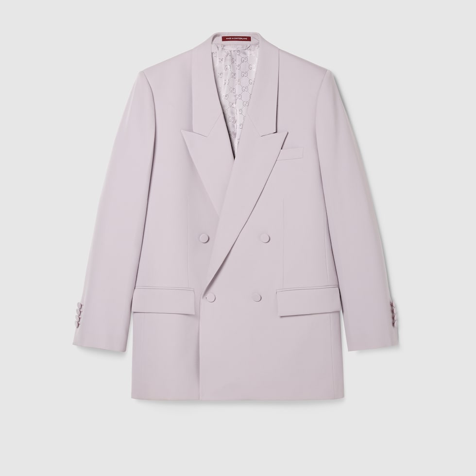 Double-breast wool gabardine jacket in pastel lilac | GUCCI® SG