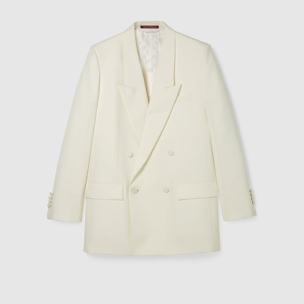 Double-breast technical panama jacket in ivory | GUCCI® SG