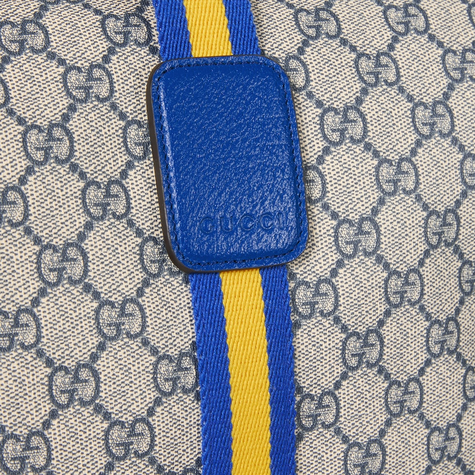 Medium duffle bag with Web in beige and blue GG Supreme | GUCCI® US