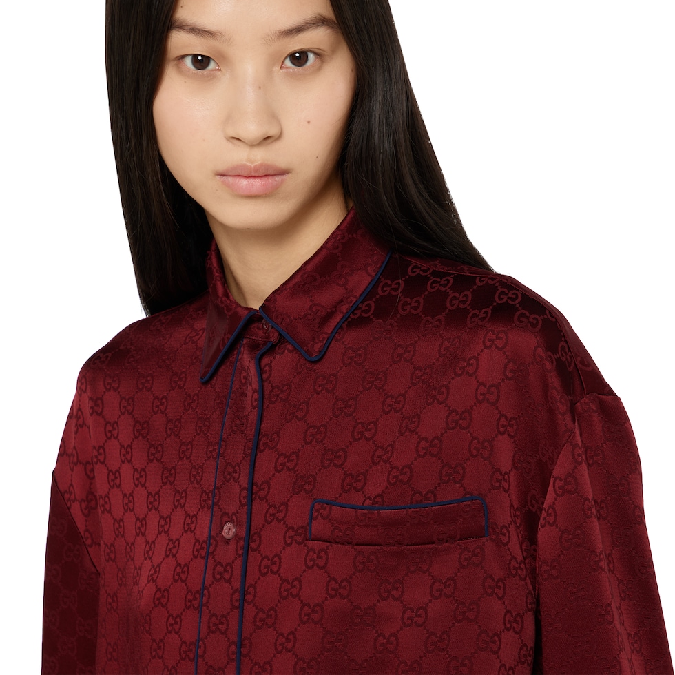GG satin shirt with tie waist in rosso ancora red | GUCCI® UK