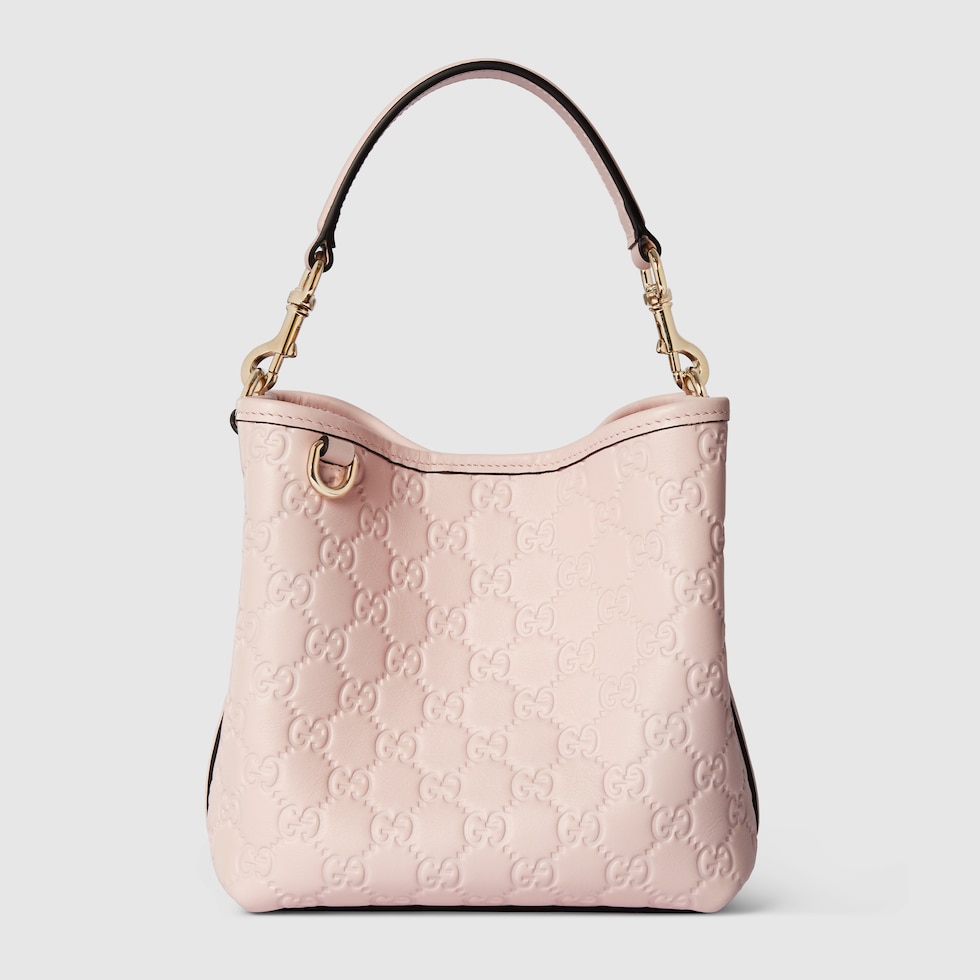 GG Emblem small bucket bag in pink GG leather | GUCCI® US