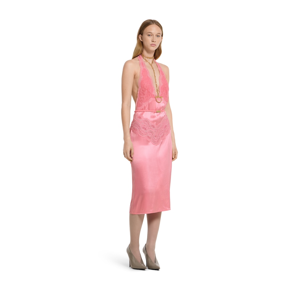 Robe en satin de soie en rose | GUCCI® FR